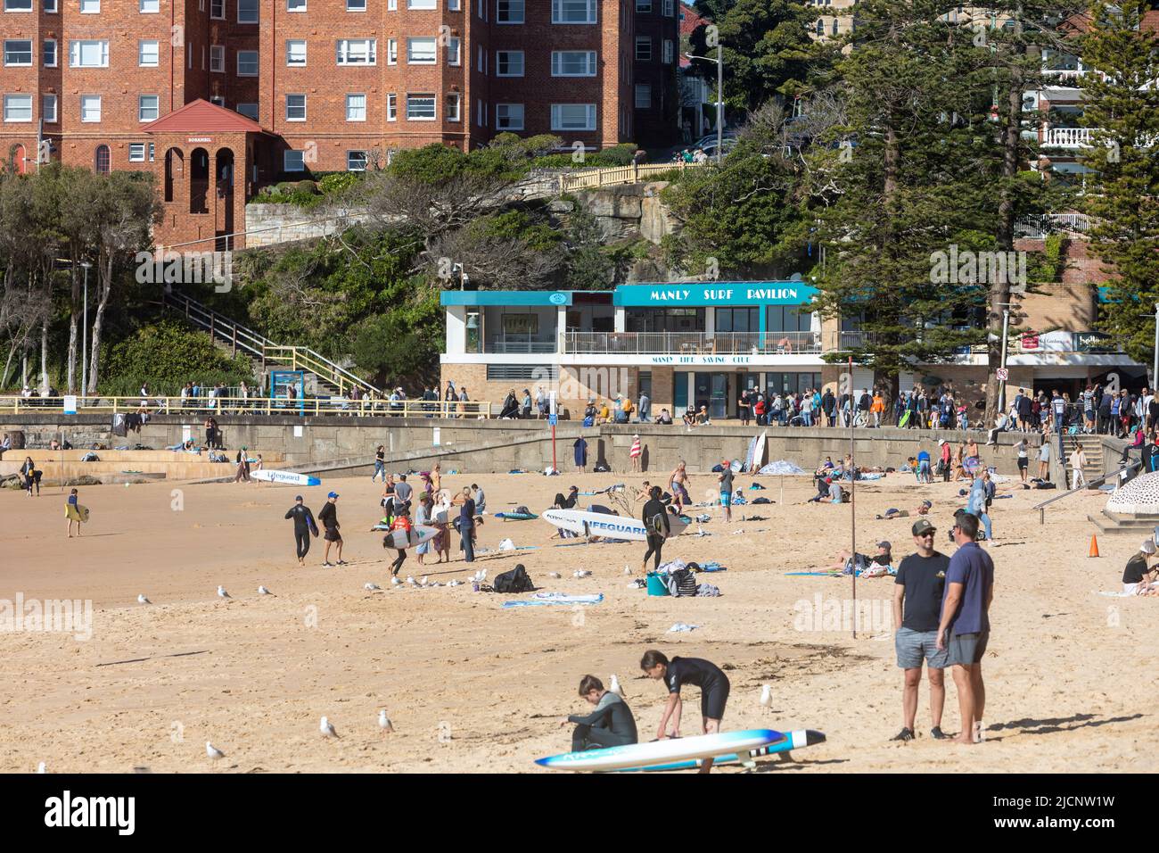 Manly surf club pavilion on Manly Beach in Sydney on a winters day ...