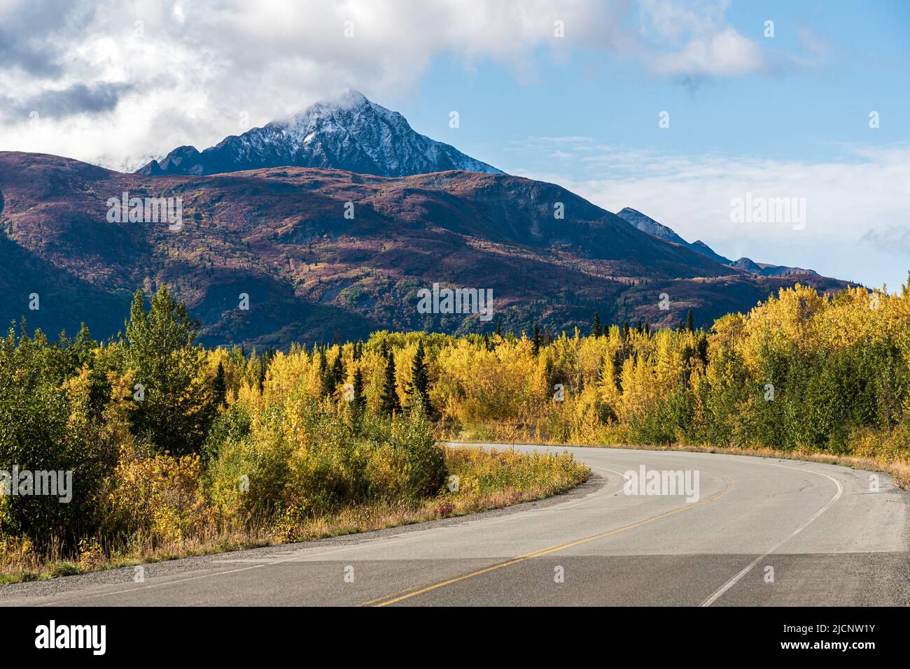 Landscape, road trip scenes in Yukon Territory, during fall, autumn ...