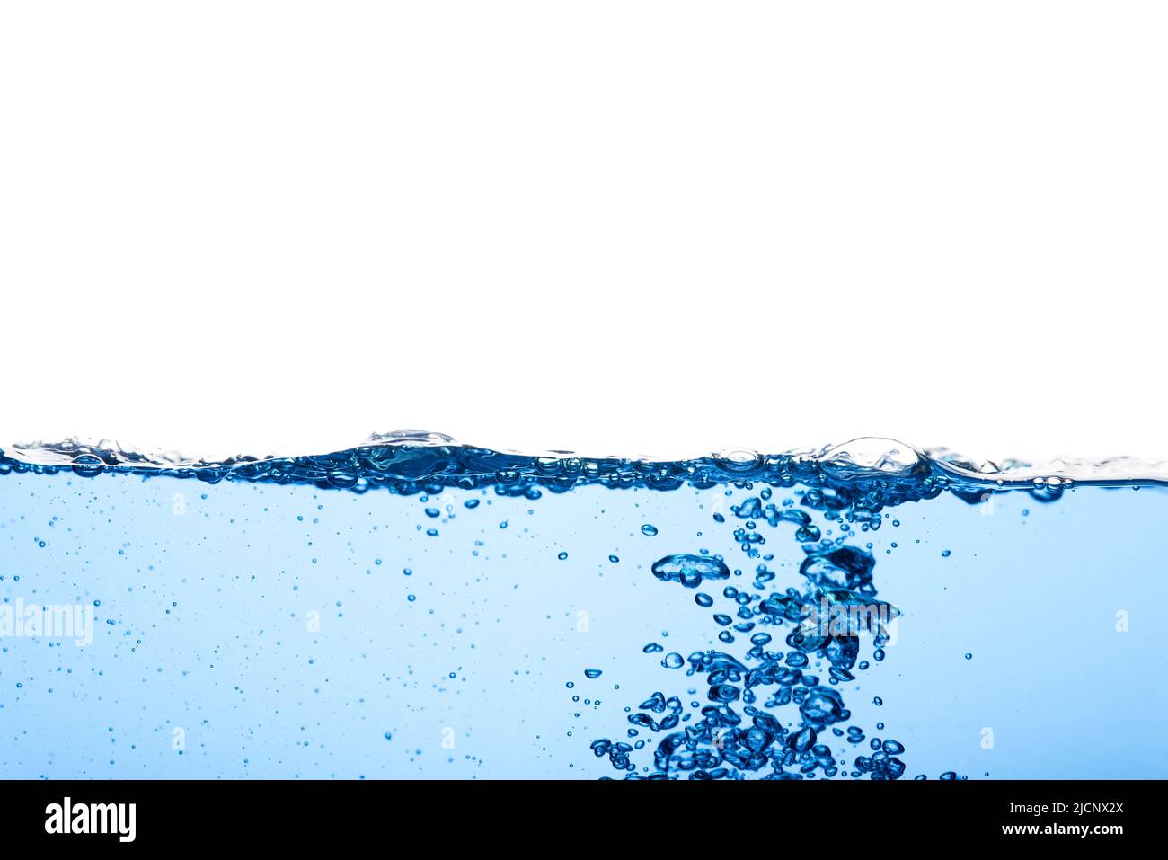 Abstract clean flow ripple surface on liquid. Light blue water wave with air bubbles and a ...