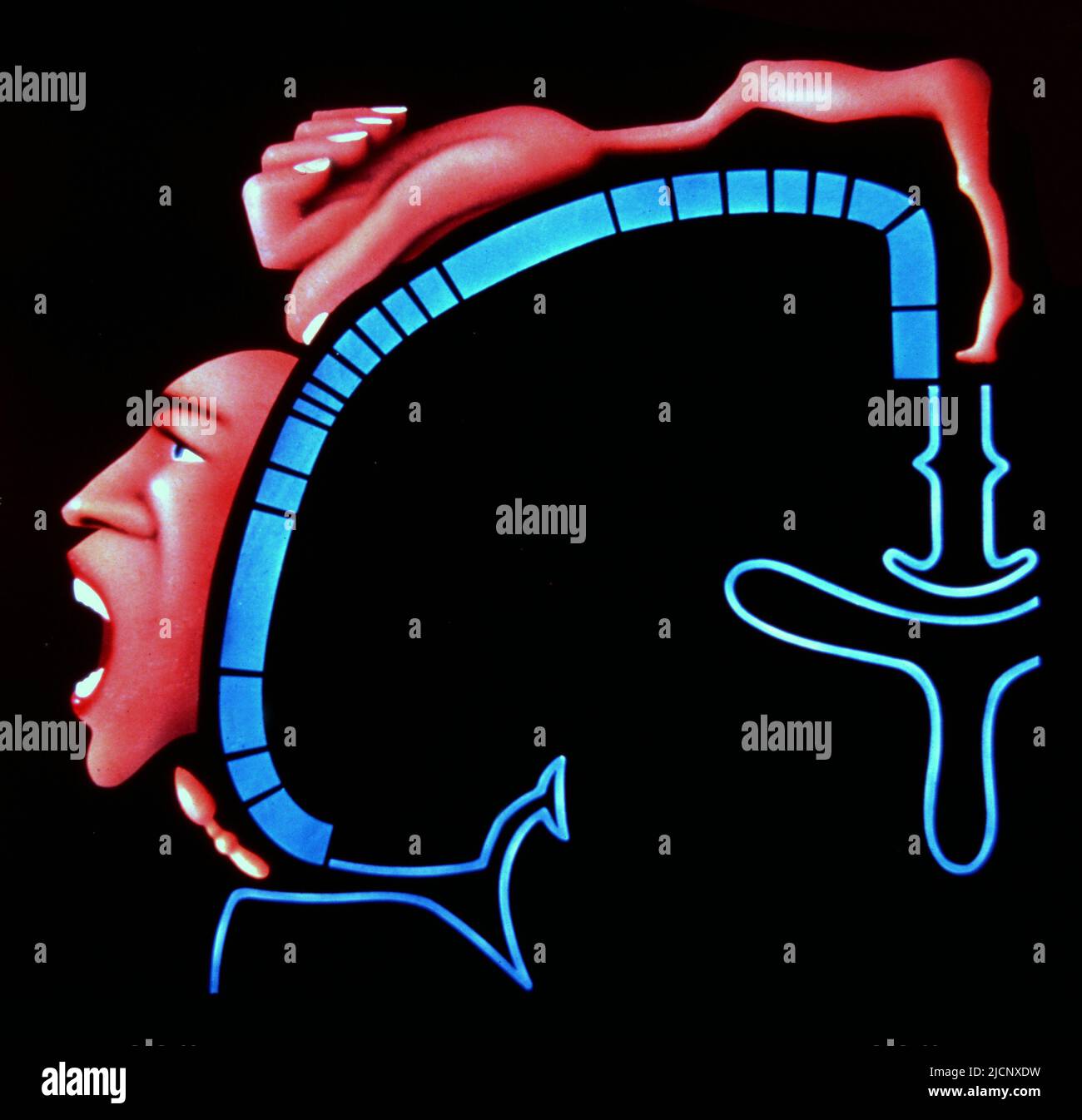 Brain-body control. Illustration of a section through the cortex of the ...