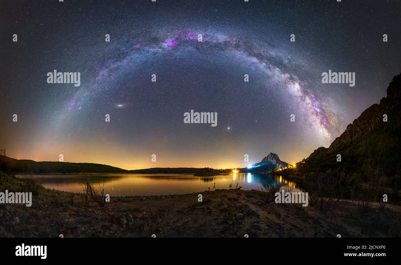 Summer Milky Way over mountains and lake of Dark Sky Aldeias do Xisto ...