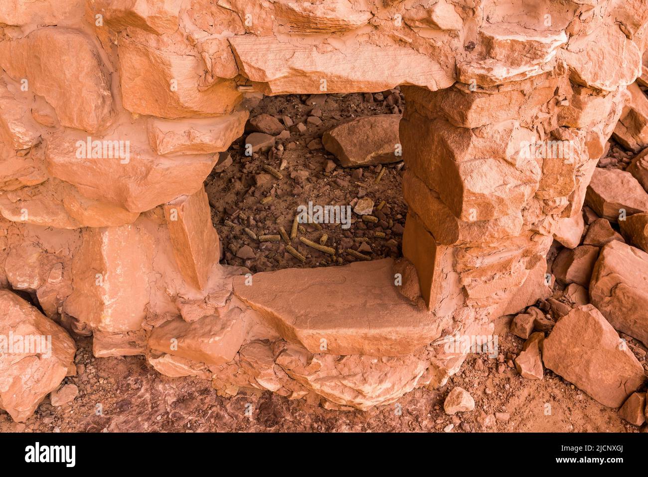 Ancient 1,000 year old Ancestral Puebloan storage granary with small ...