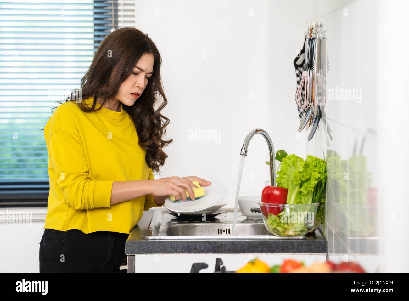 Woman wash dishes in kitchen hi-res stock photography and images - Alamy