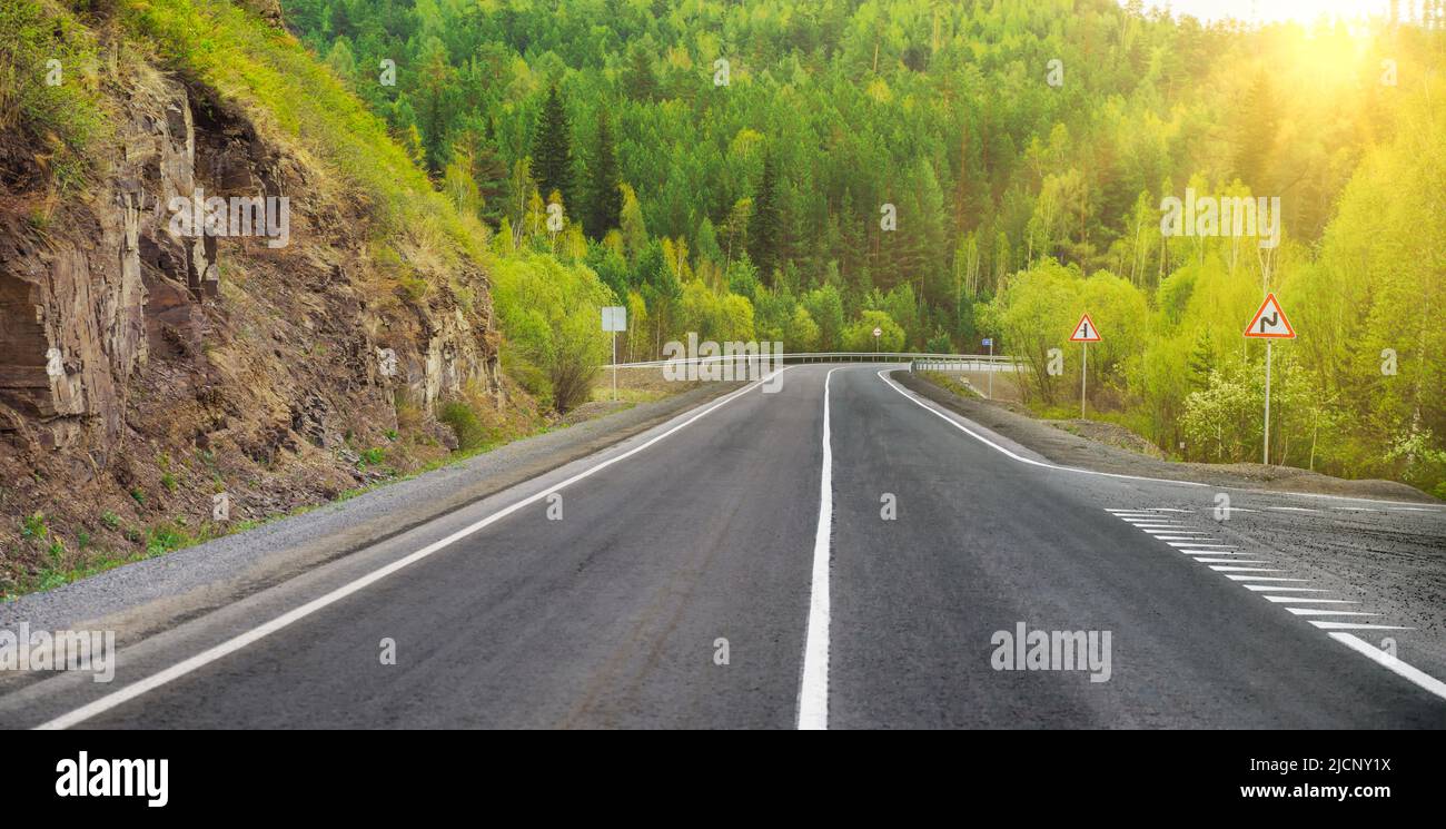 Mountain road. Landscape with rocks, and beautiful asphalt road. Travel ...