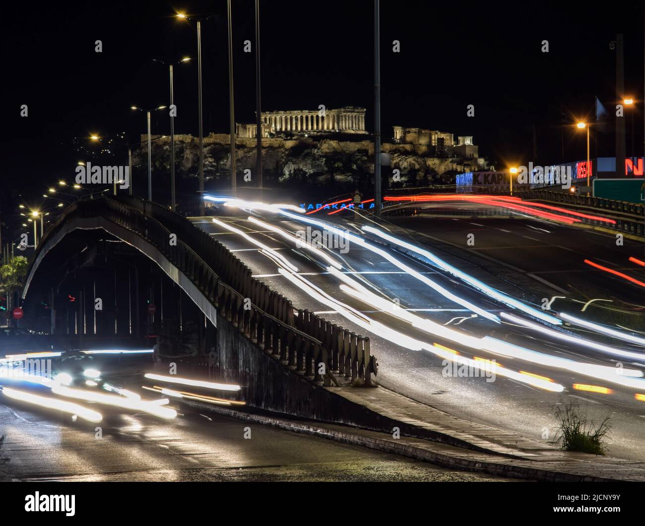 Athens, Greece. 12th June, 2022. Traffic light trails with the ...