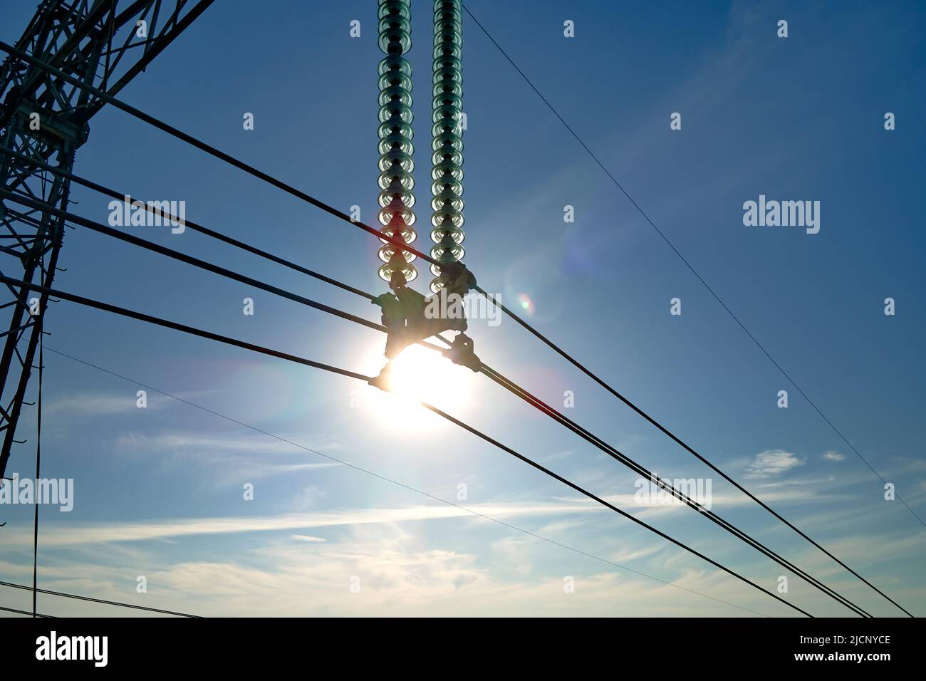High voltage power line with insulation divider of electric power wires ...