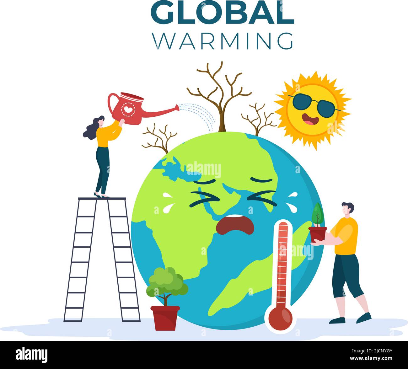 Global Warming Cartoon Style Illustration with Planet Earth in a ...