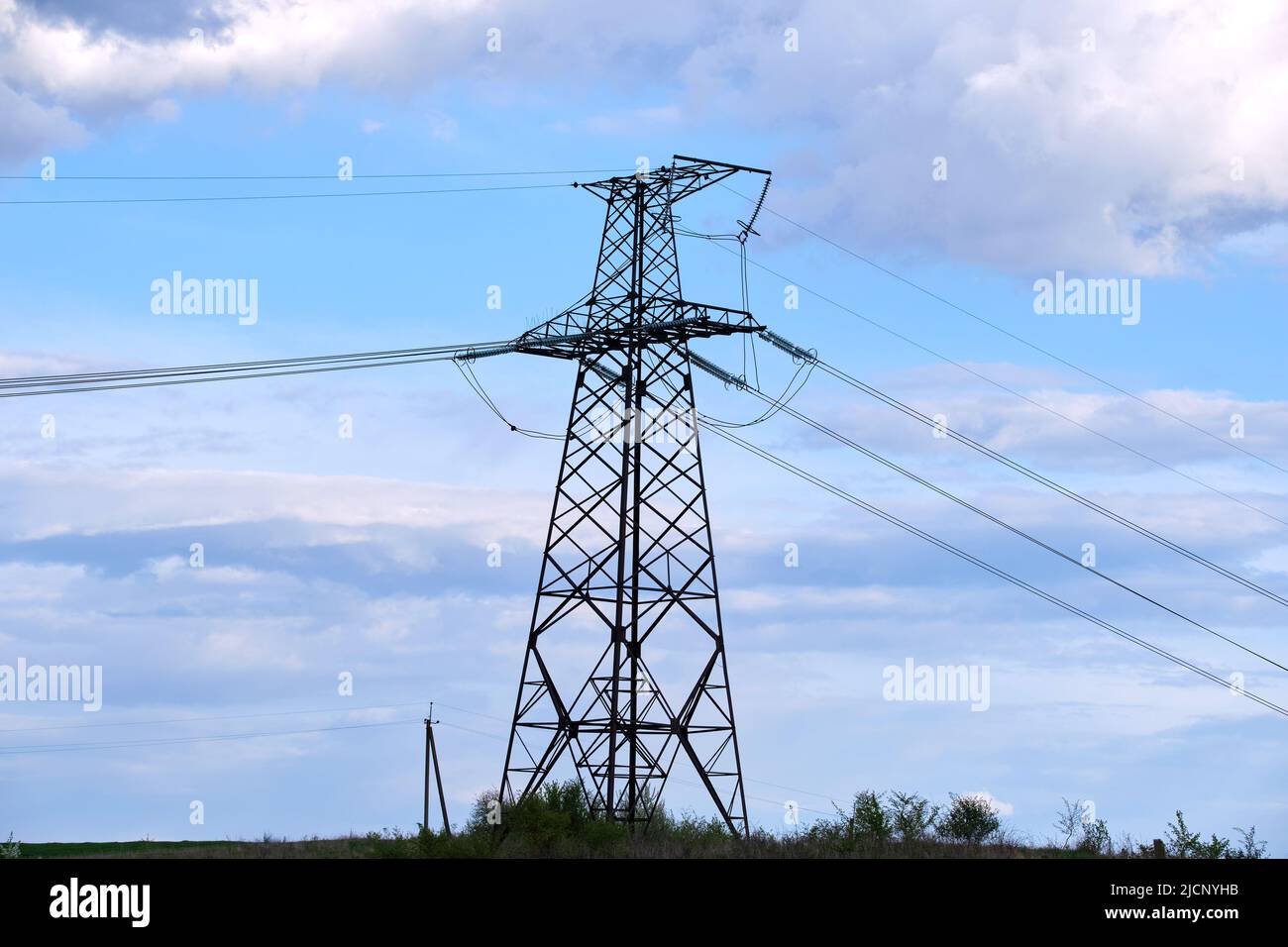 Steel pillar with high voltage electric power lines delivering ...