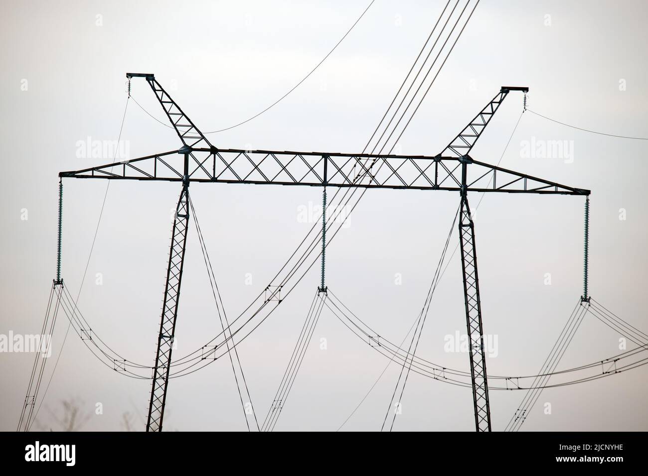 Steel pillar with high voltage electric power lines delivering ...