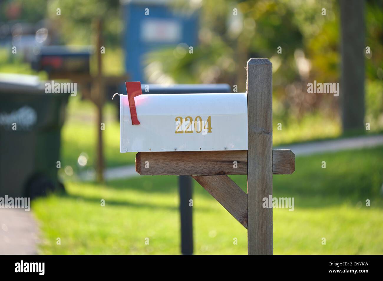 Typical american outdoors mail box on suburban street side Stock Photo ...