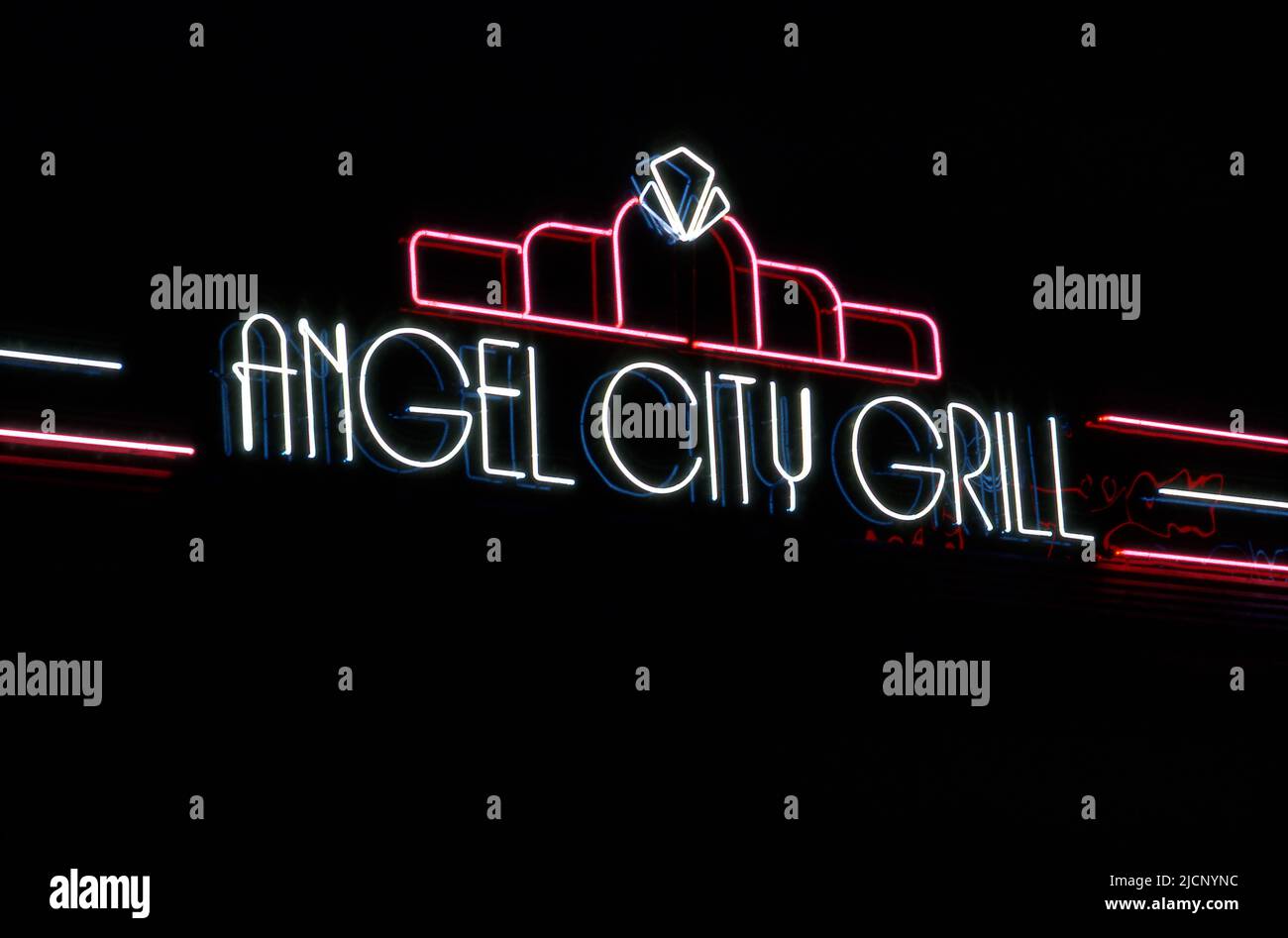 Angel City Grill, Neon sign, Melrose Ave., Los Angeles, CA Stock Photo ...