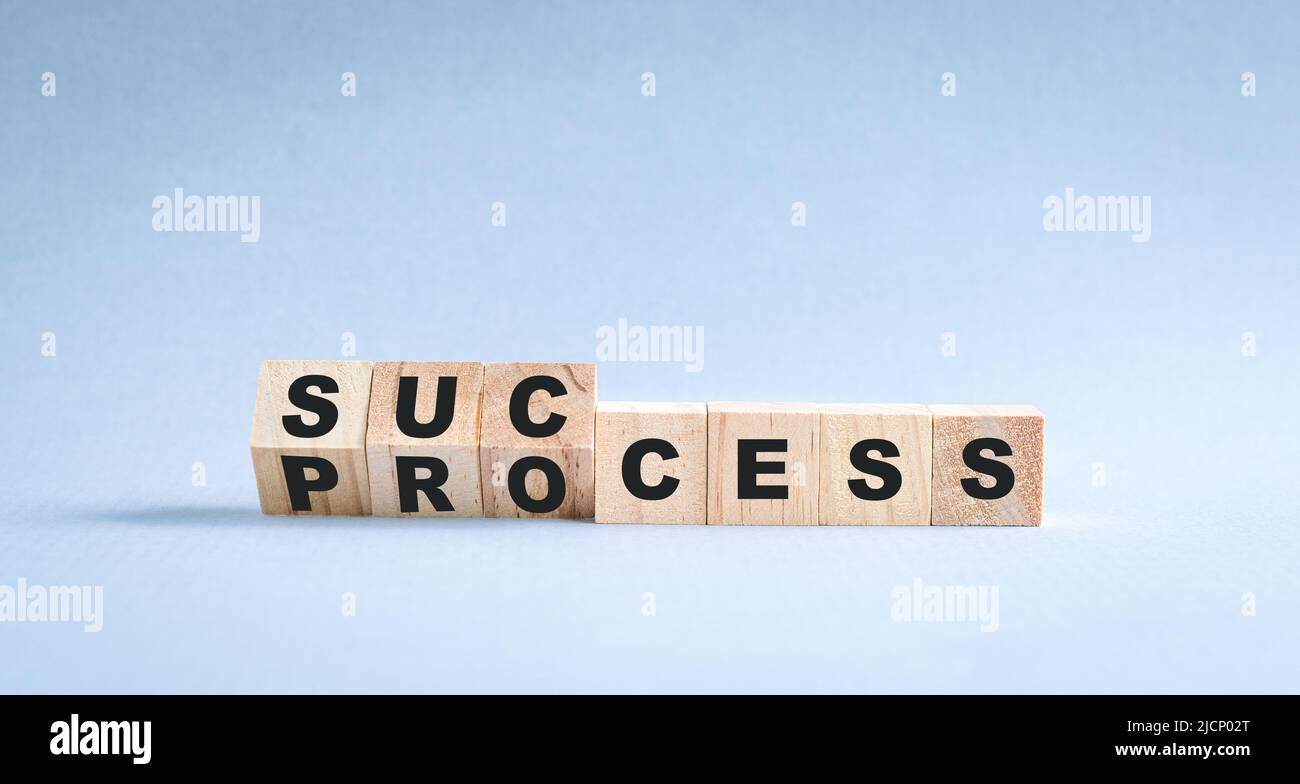 Success or process text. Wooden cube block flip over word process to ...