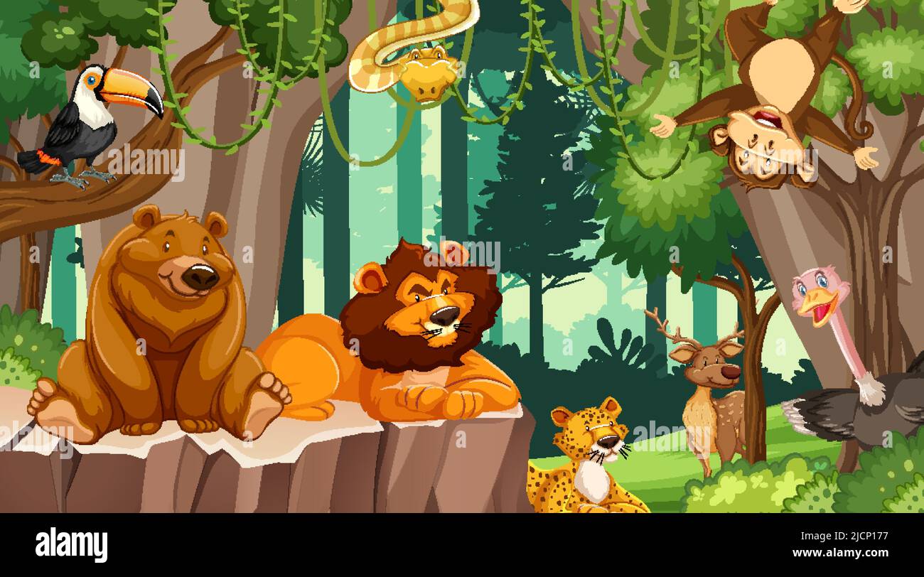 Various animals in the forest illustration Stock Vector Image & Art - Alamy