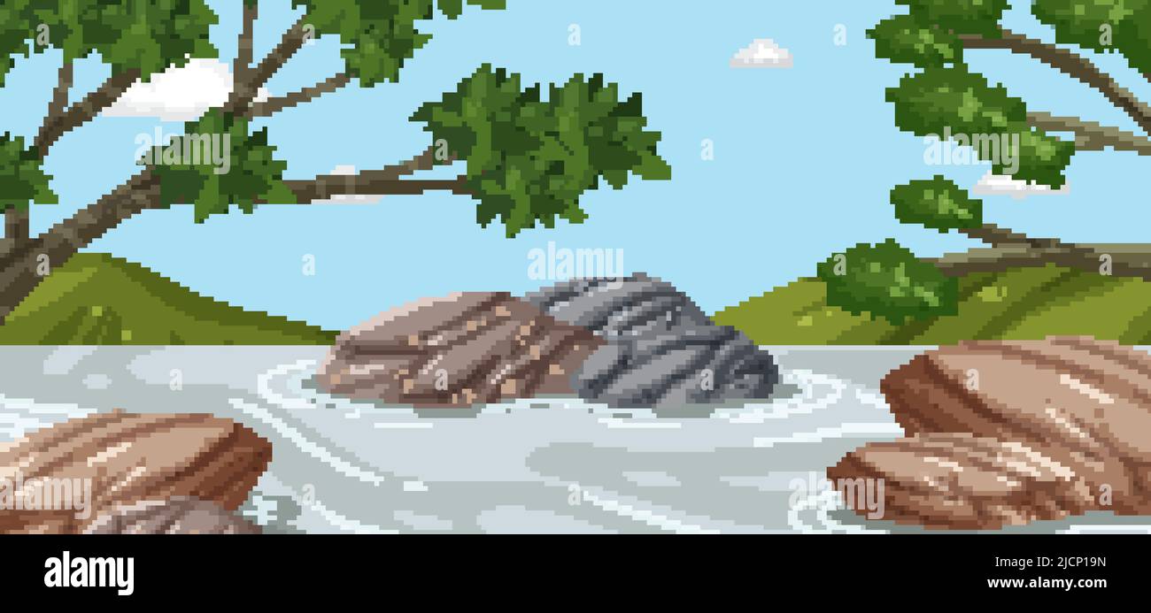 Rapid water flow nature scene illustration Stock Vector Image & Art - Alamy