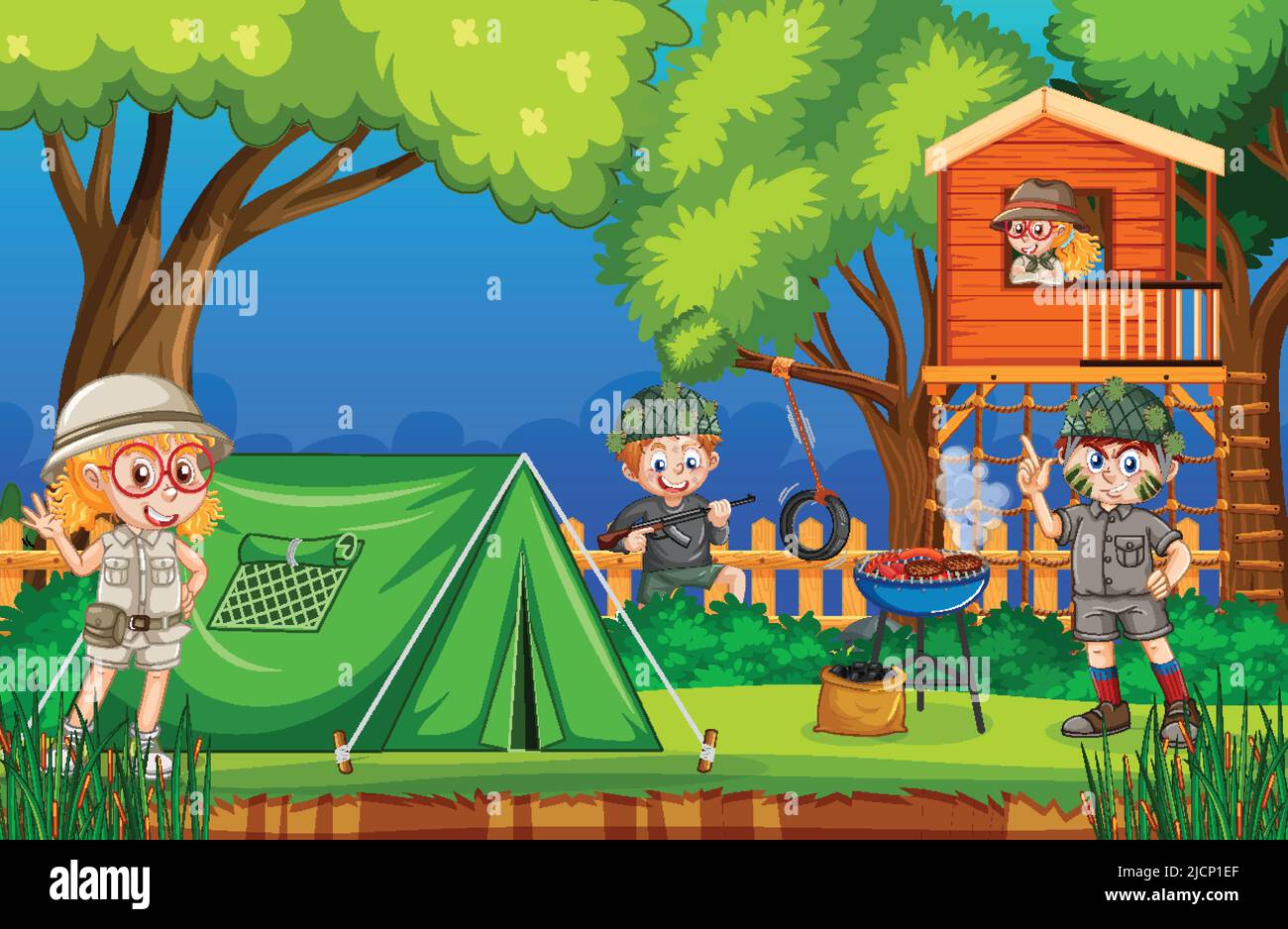 Backyard camping with kids illustration Stock Vector Image & Art - Alamy