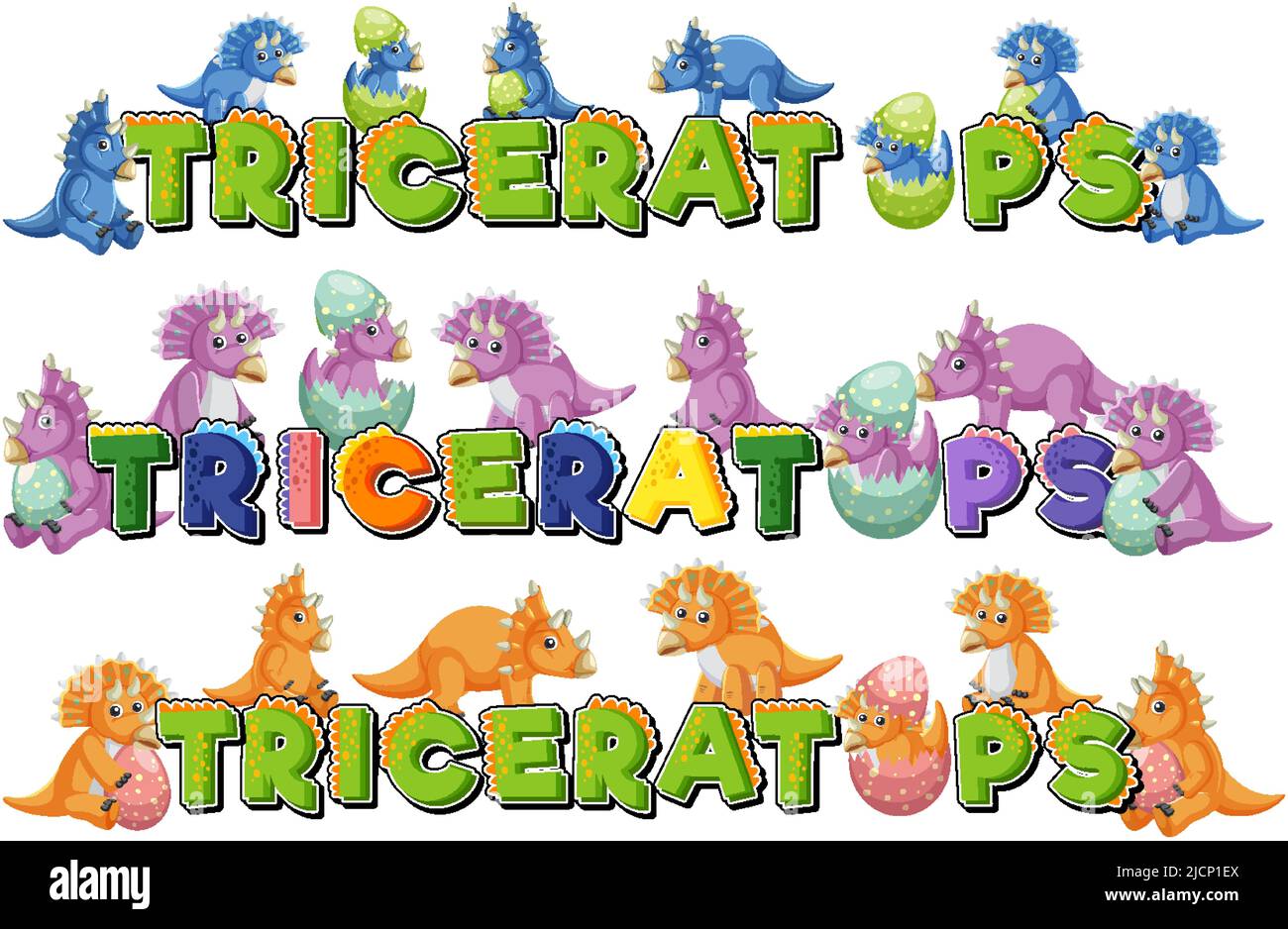 Triceratops font logo with cartoon characters illustration Stock Vector ...