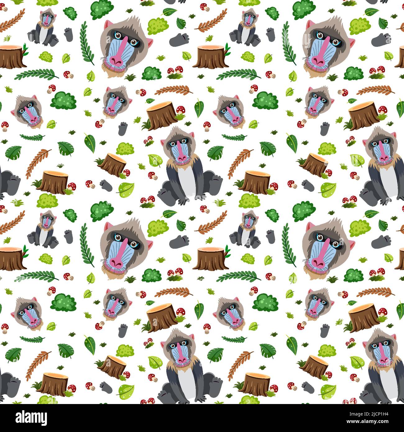 Mandrill cute animal seamless pattern illustration Stock Vector Image ...