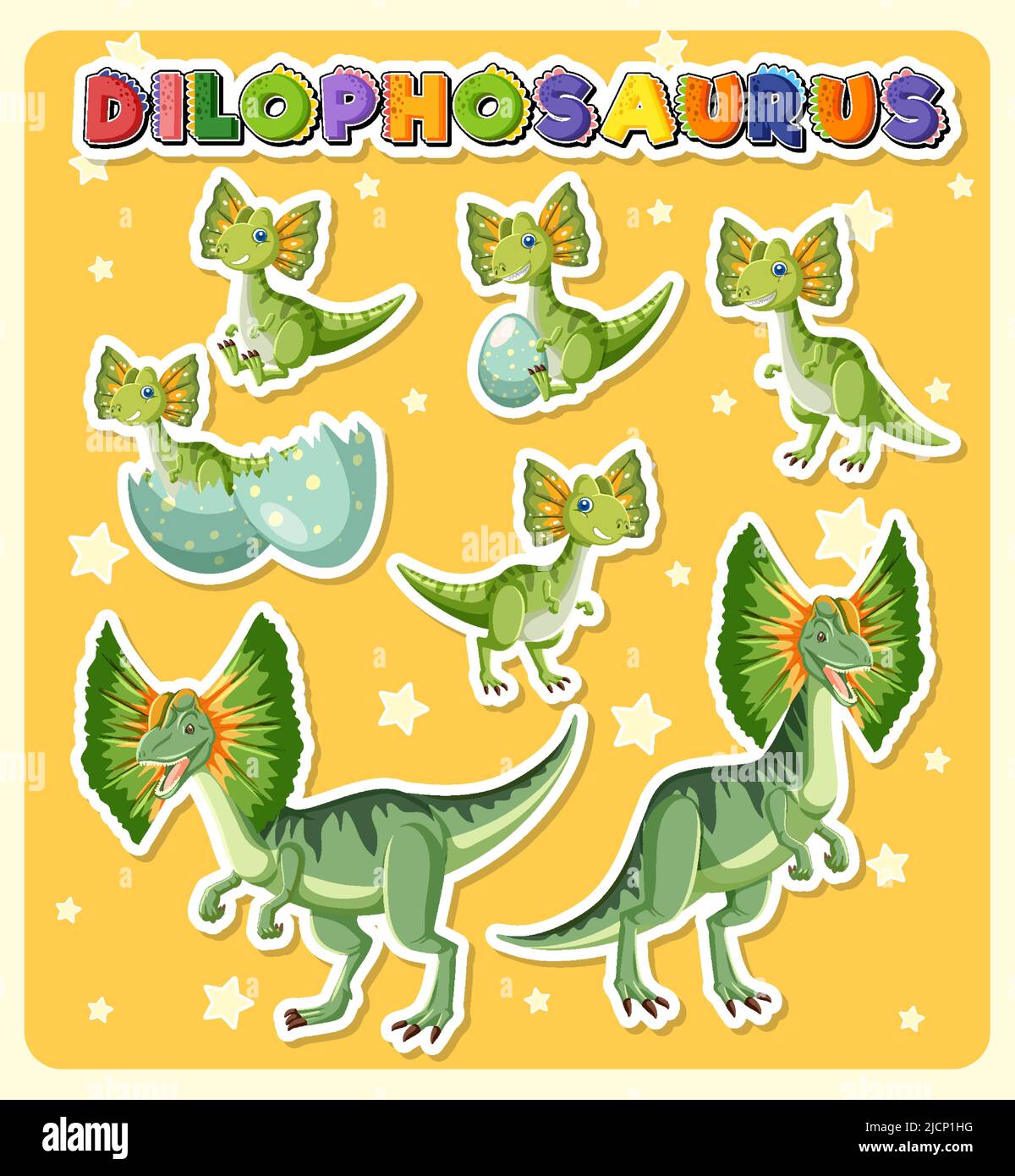 Set of cute dilophosaurus dinosaur cartoon characters illustration ...