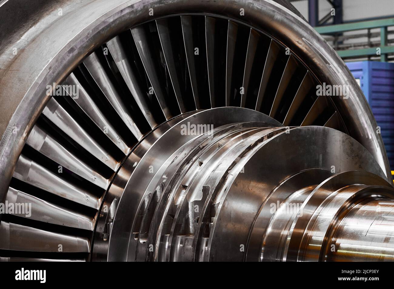 A powerful steam turbine rotor is installed in the lodgment of the ...