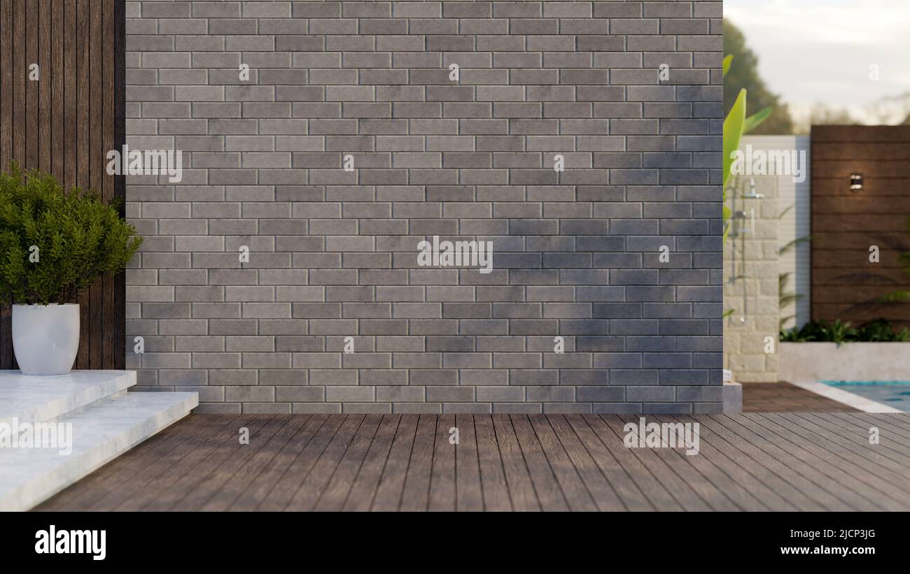 Modern tropical swimming pool terrace exterior design with copy space ...