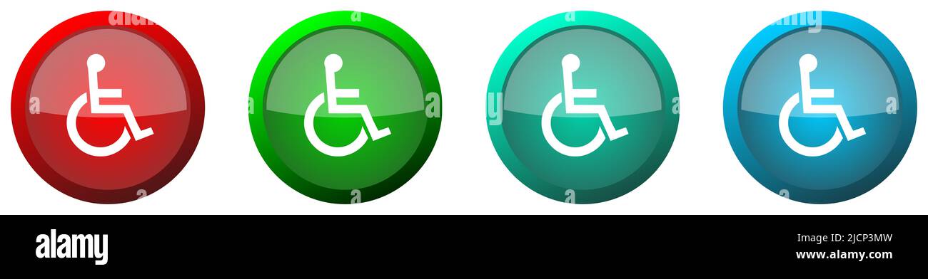 Wheelchair round glossy web icon set, colorful buttons isolated on ...
