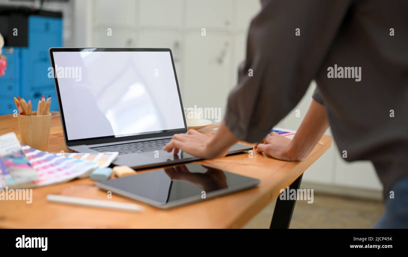 Desk with computer and color swatches hi-res stock photography and ...