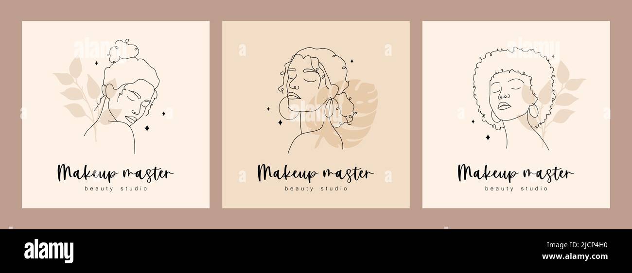 Set of logos design for beauty studio or makeup artist. Abstract woman ...