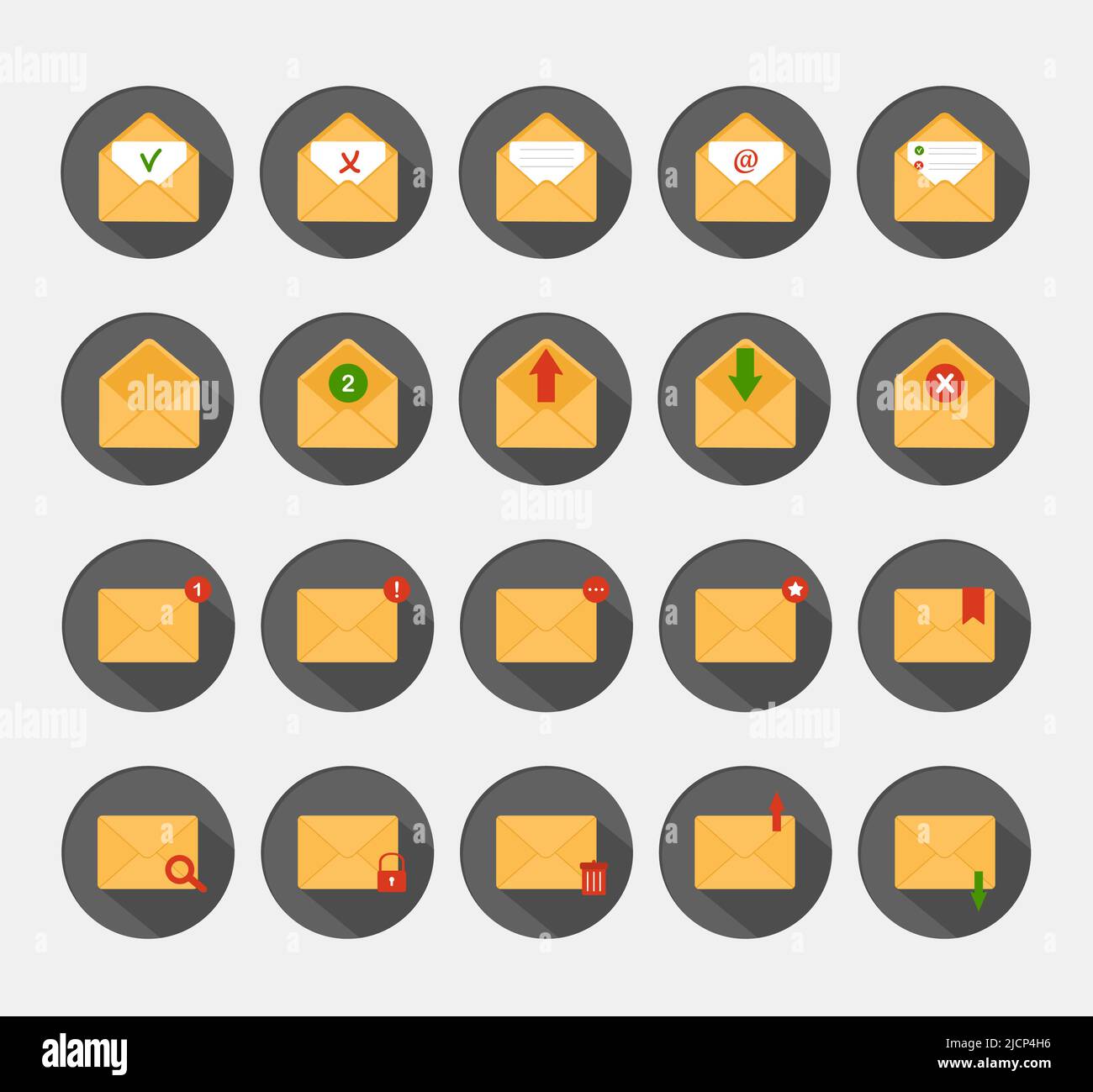 Mail envelopes icon set. Receiving SMS messages, notifications ...