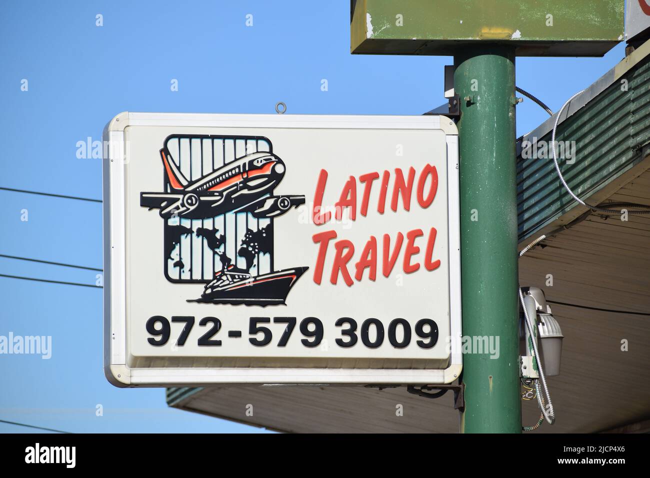 Close up of a Latino Travel agency sign Stock Photo - Alamy