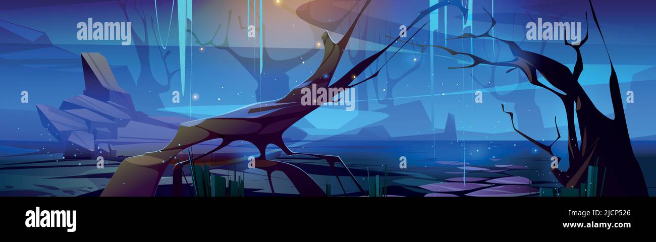 Scary dark forest at night. Halloween background with spooky woods ...