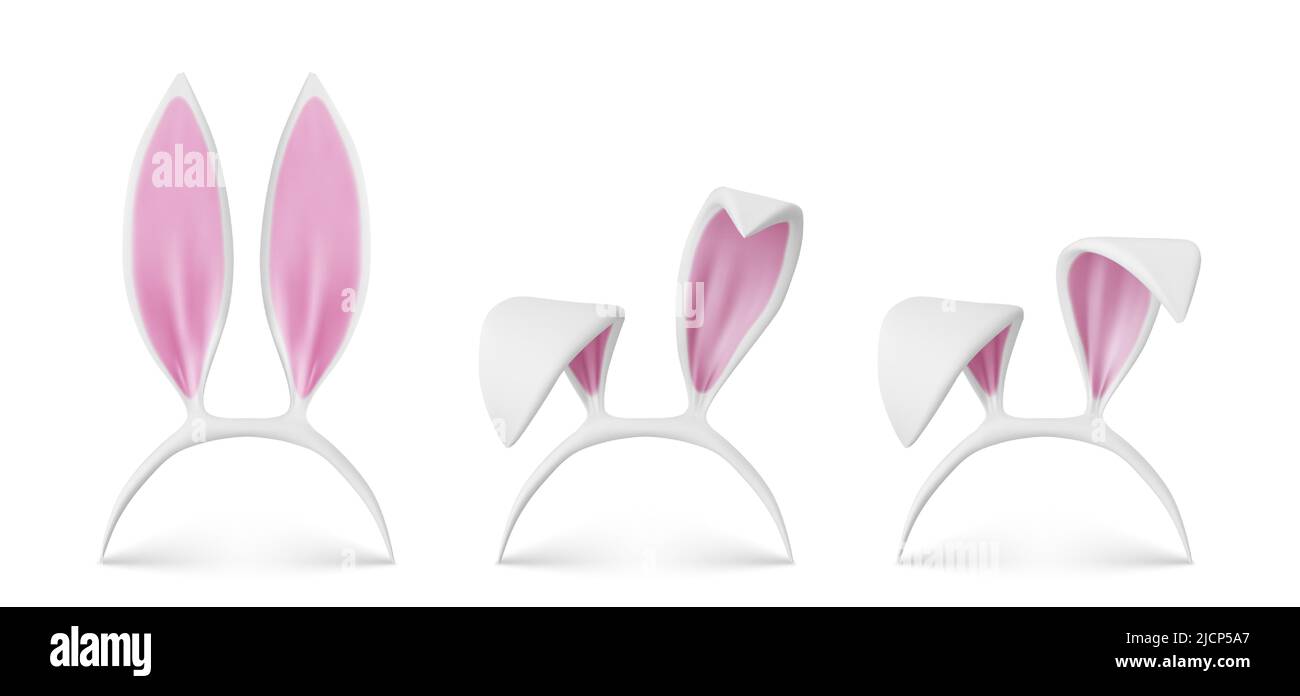 Bunny ears headband realistic vector illustration. White rabbit easter ...