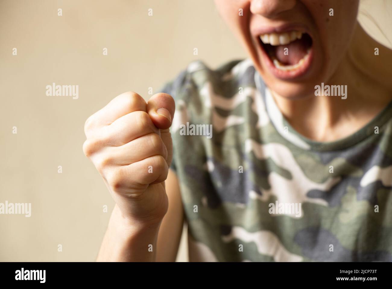 Ukrainian girl screams from anger and horror that occurs in Ukraine ...