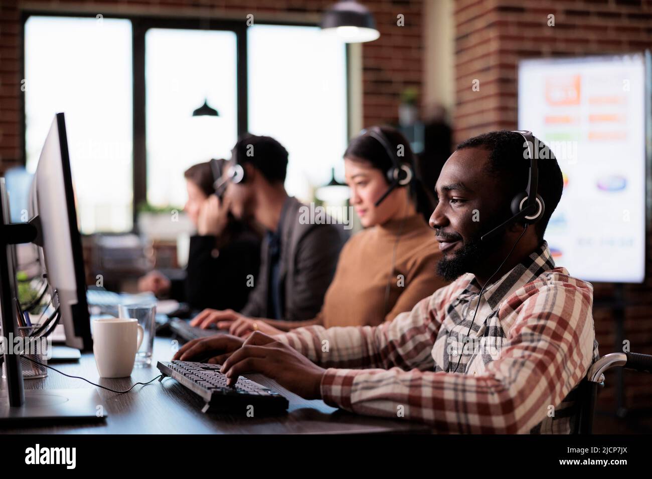 Customer service employee with chronic health condition working at call ...