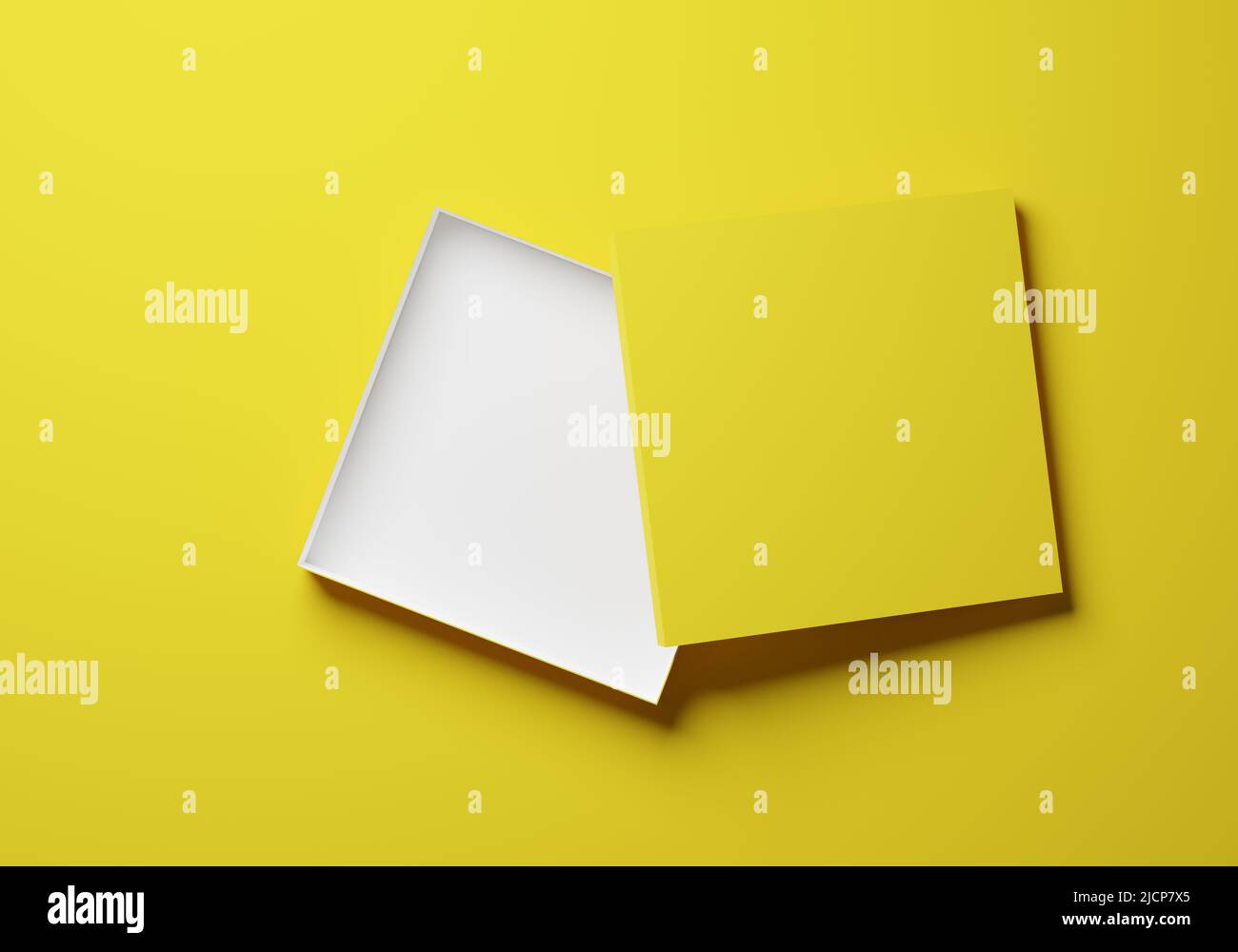 Open yellow gift box or package on a yellow background, mock up or ...