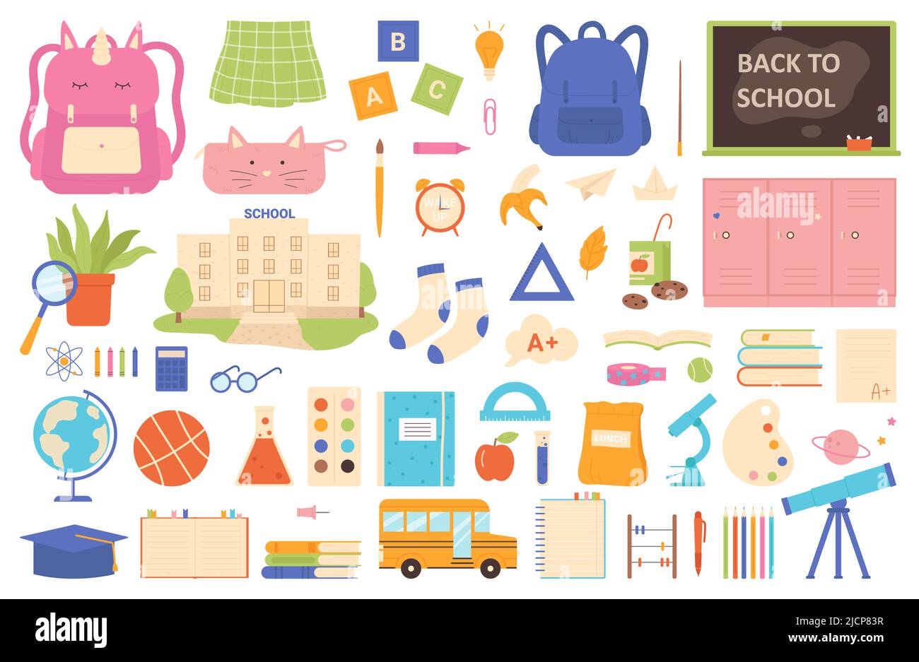 School supplies, building and stationery set for autumn album vector ...