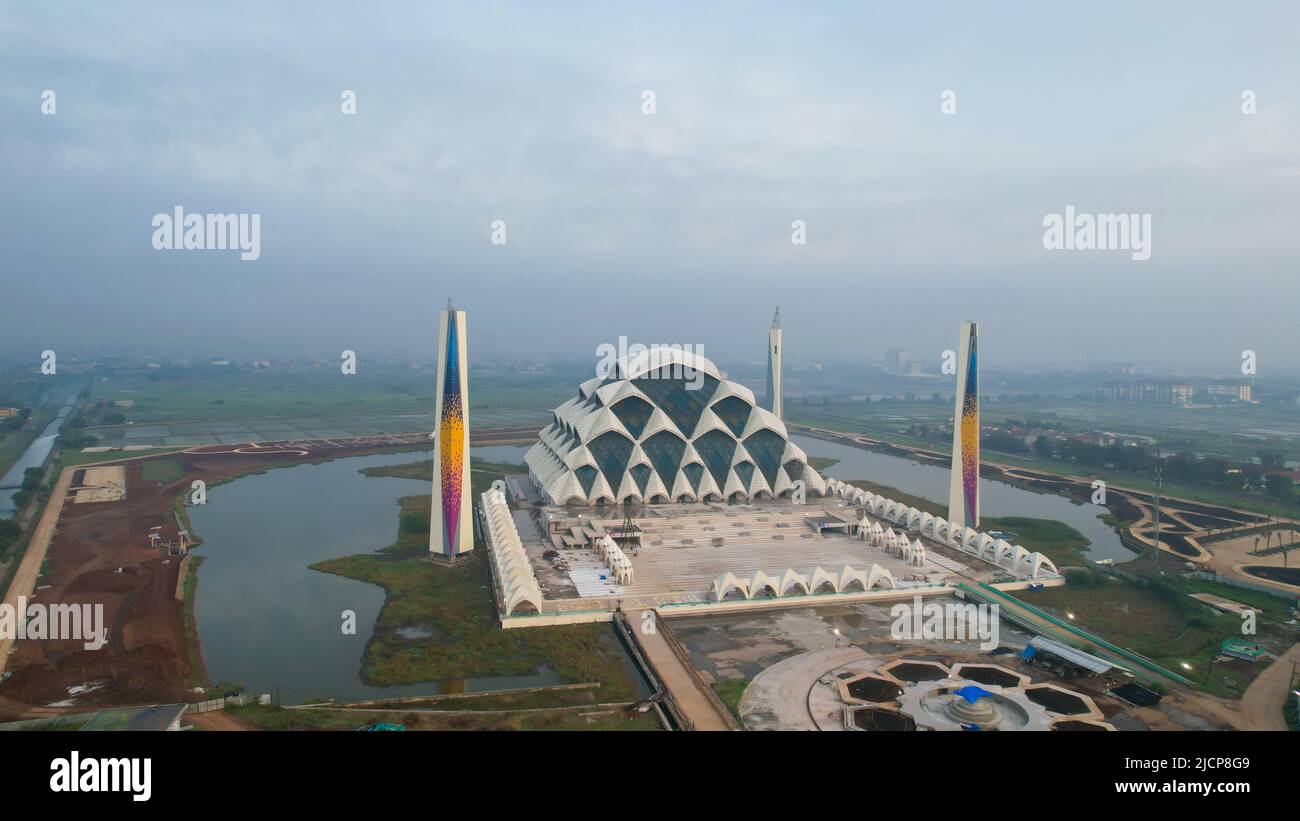 Aerial view of the Beautiful scenery Al-Jabbar Bandung mosque building ...