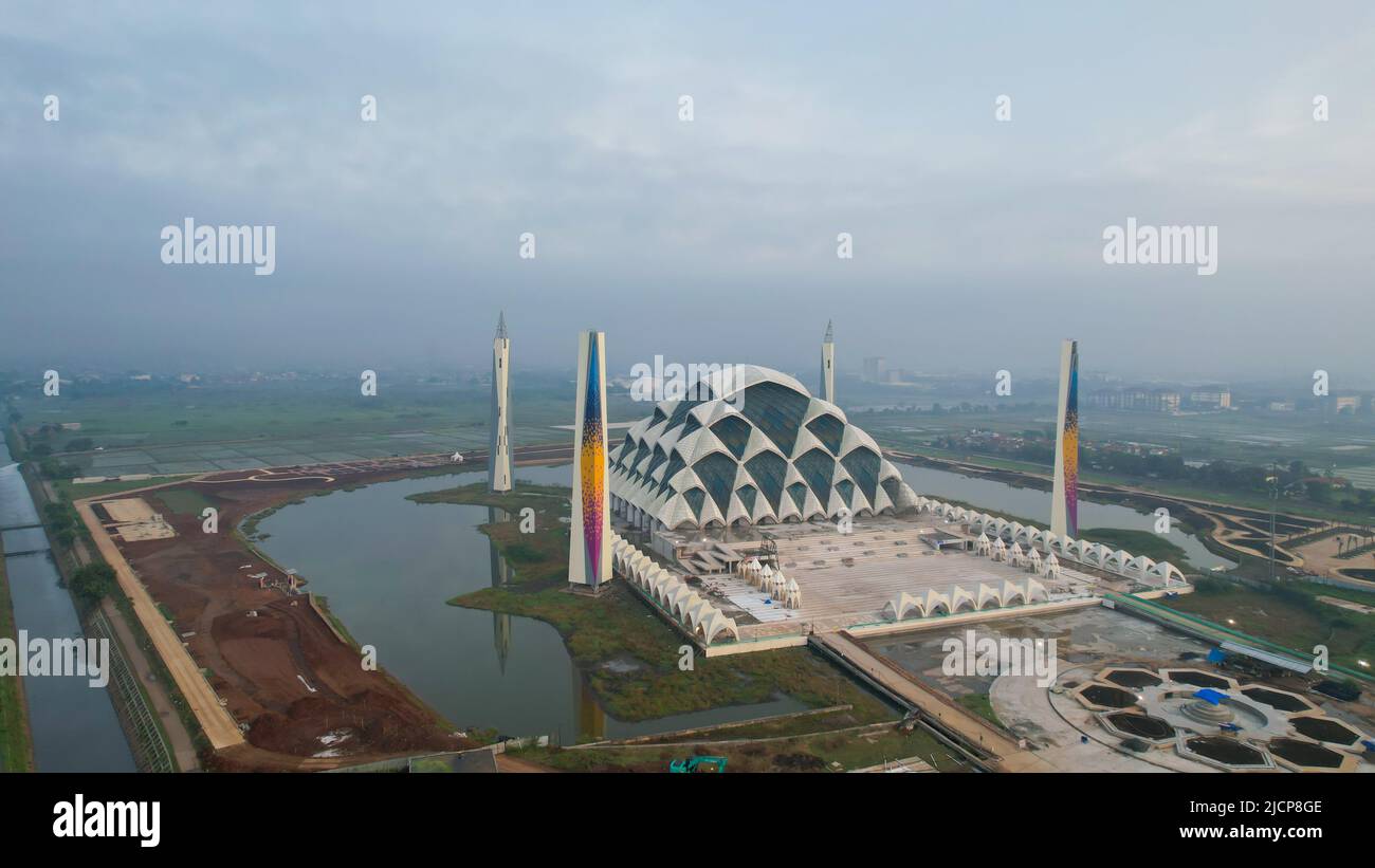 Aerial view of the Beautiful scenery Al-Jabbar Bandung mosque building ...