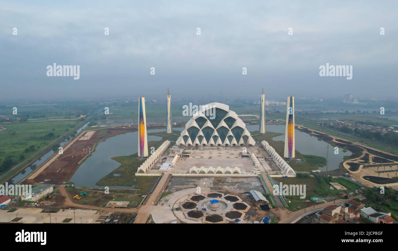 Aerial view of the Beautiful scenery Al-Jabbar Bandung mosque building ...