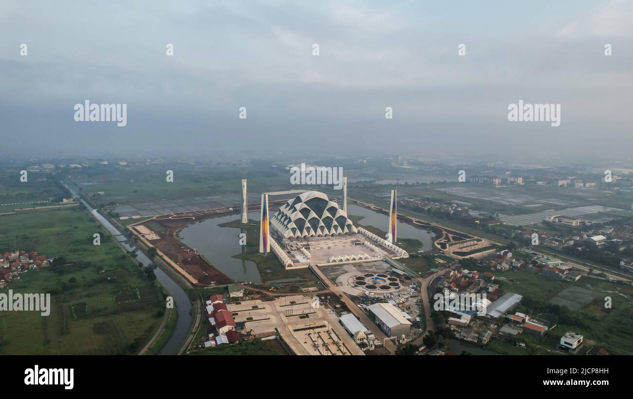 Aerial view of the Beautiful scenery Al-Jabbar Bandung mosque building ...