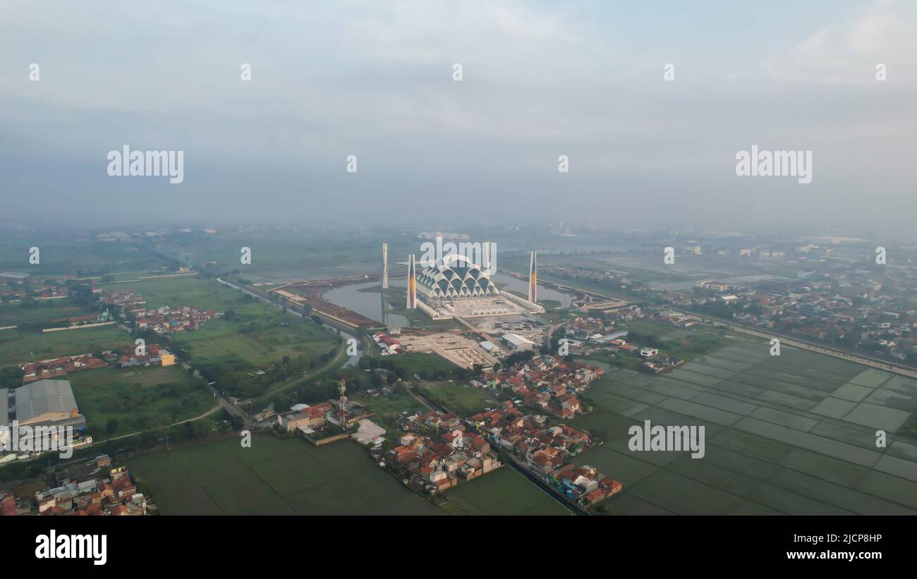 Aerial view of the Beautiful scenery Al-Jabbar Bandung mosque building ...