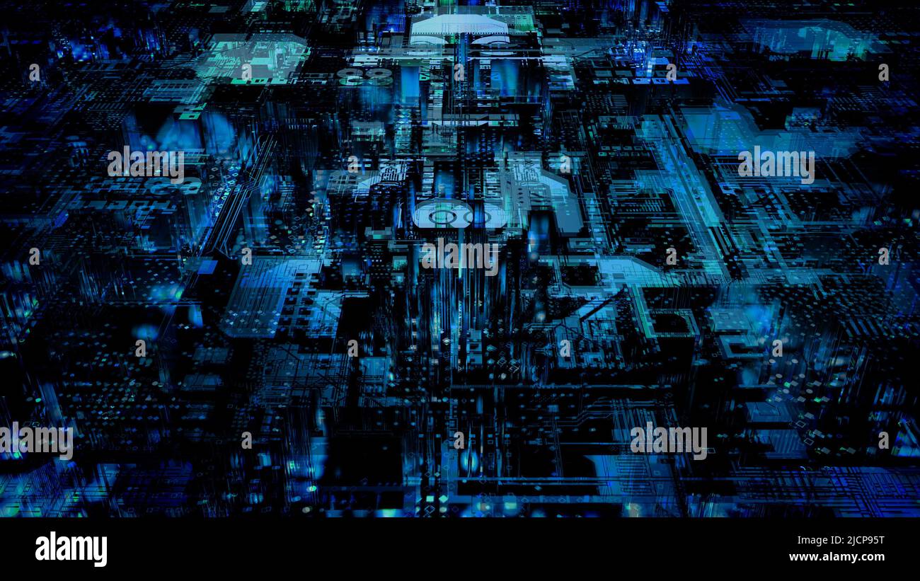 Blue dark cyberpunk technological digital computer background ...