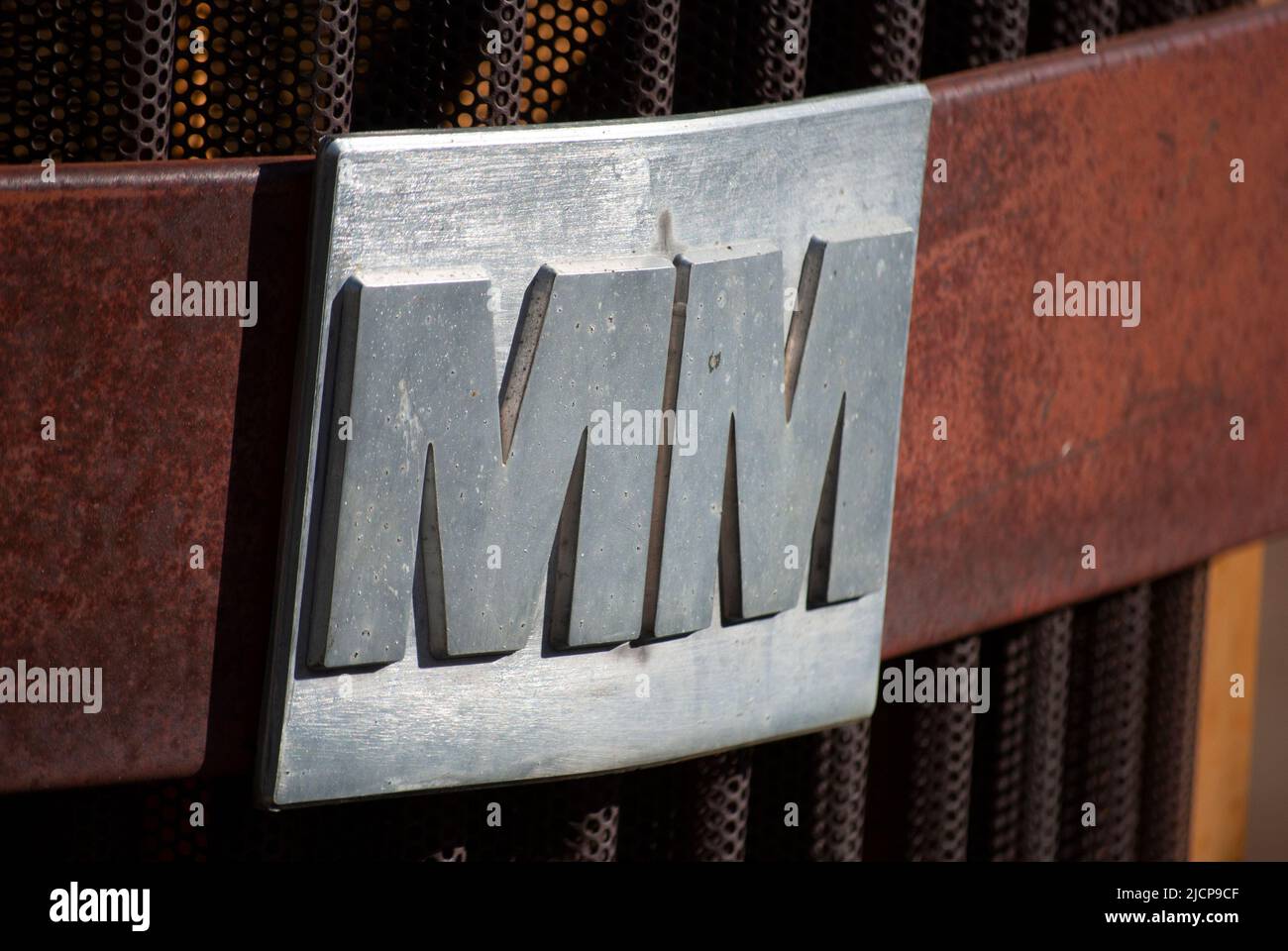 Close up of a Minneapolis Moline tractor logo Stock Photo - Alamy