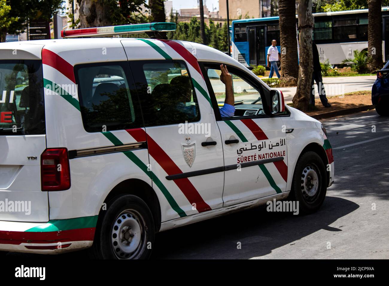 Fez, Morocco - June 14, 2022 Police car patrolling in the streets of ...