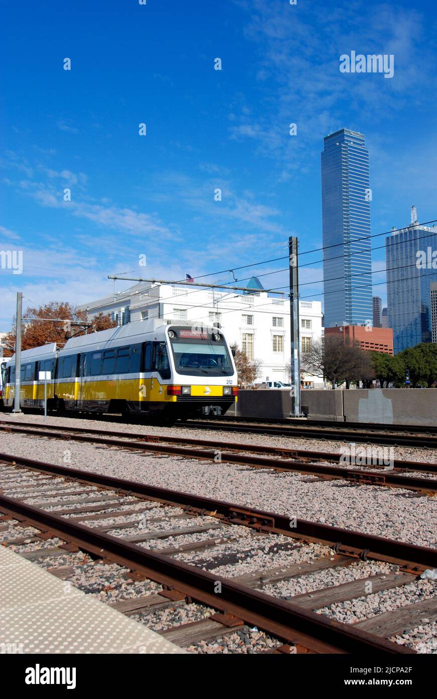 DART Train (Dallas Area Rapid Transit) in downtown Dallas Texas Stock ...