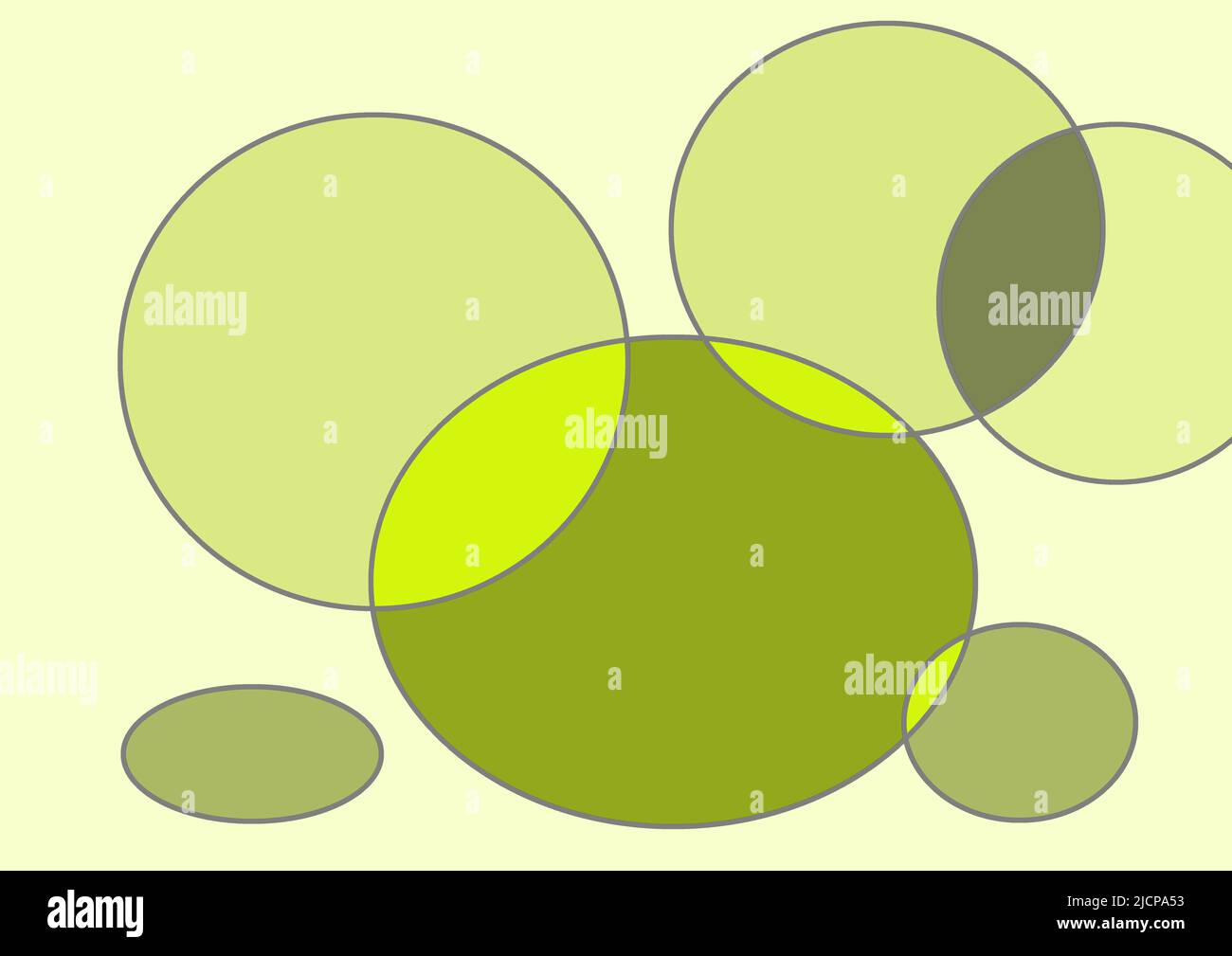 abstract illustration of six irregular circular shapes in shades of ...
