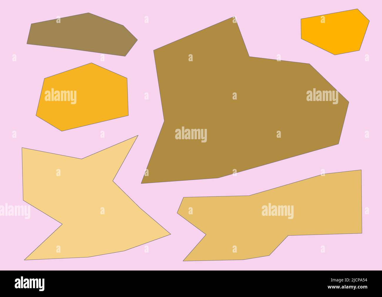 abstract illustration of six irregular shapes in shaes of brown on a ...