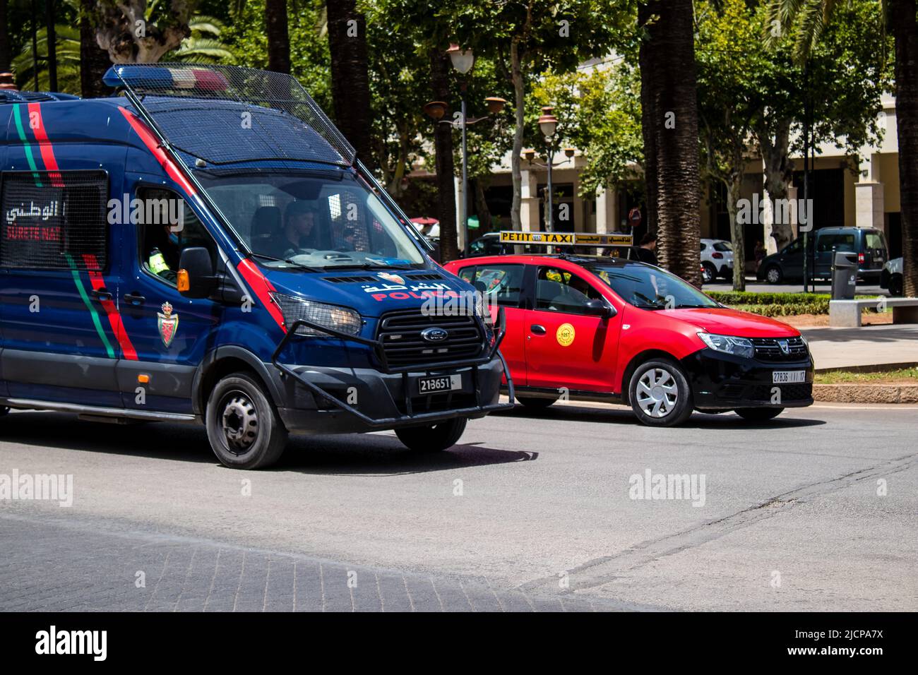 Fez, Morocco - June 14, 2022 Police car patrolling in the streets of ...