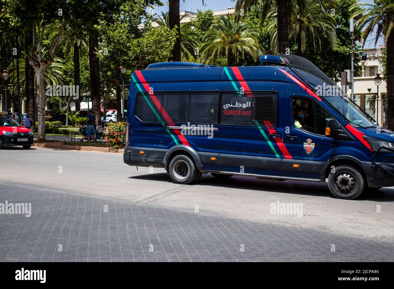 Fez, Morocco - June 14, 2022 Police car patrolling in the streets of ...