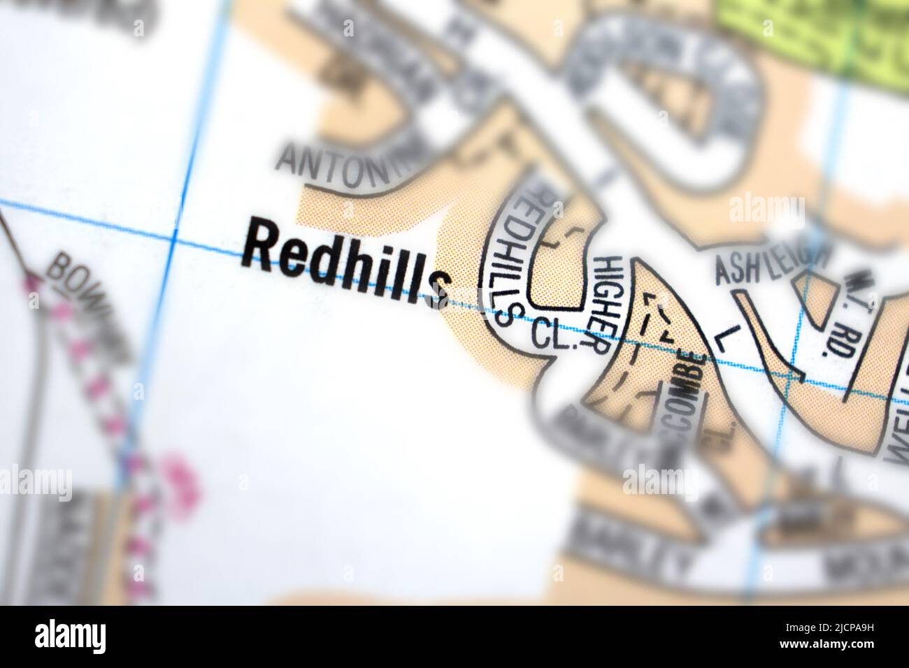 Redhills district - Exeter City, Devon, United Kingdom colour atlas map town plan and name Stock ...