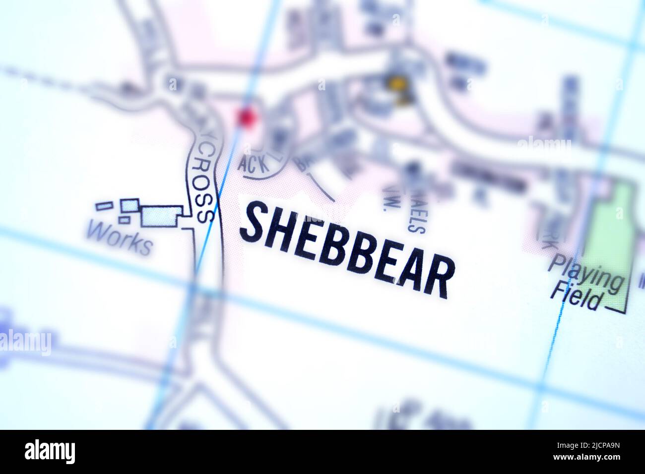 Shebbear village - Devon, United Kingdom colour atlas map town name ...